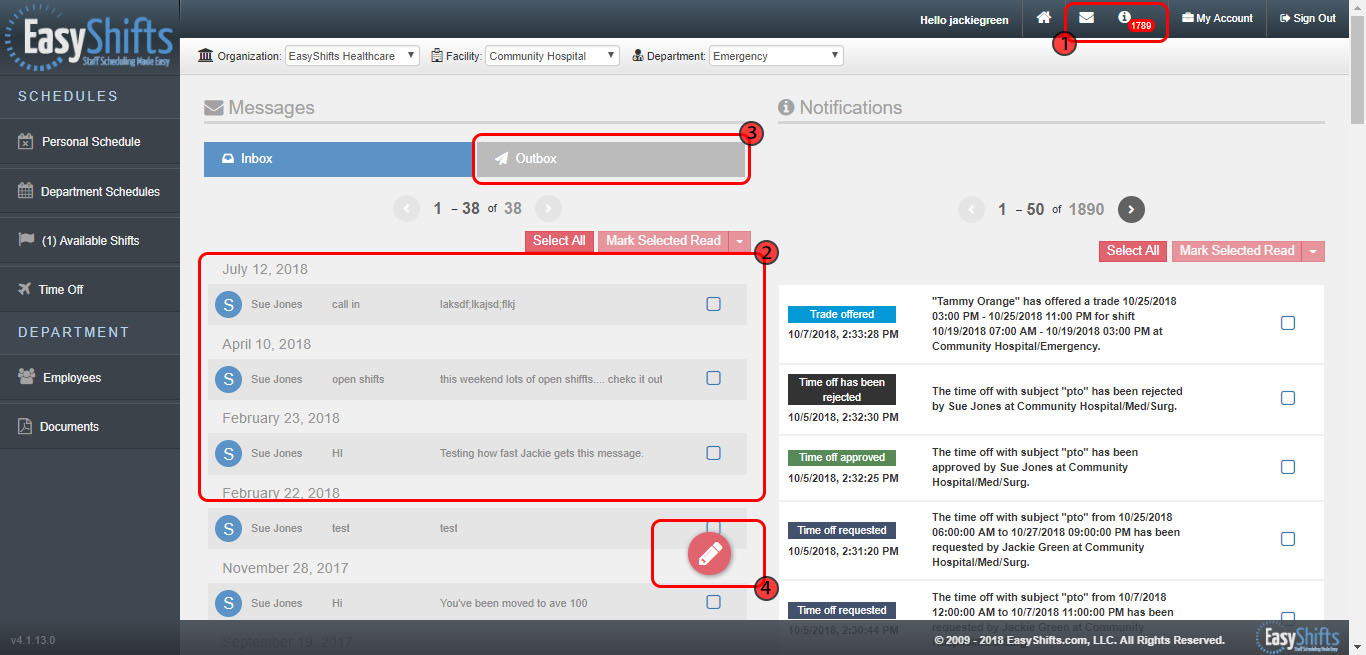 EasyShifts Online Help - Send View Messages EasyShifts Online Help - Send View Messages